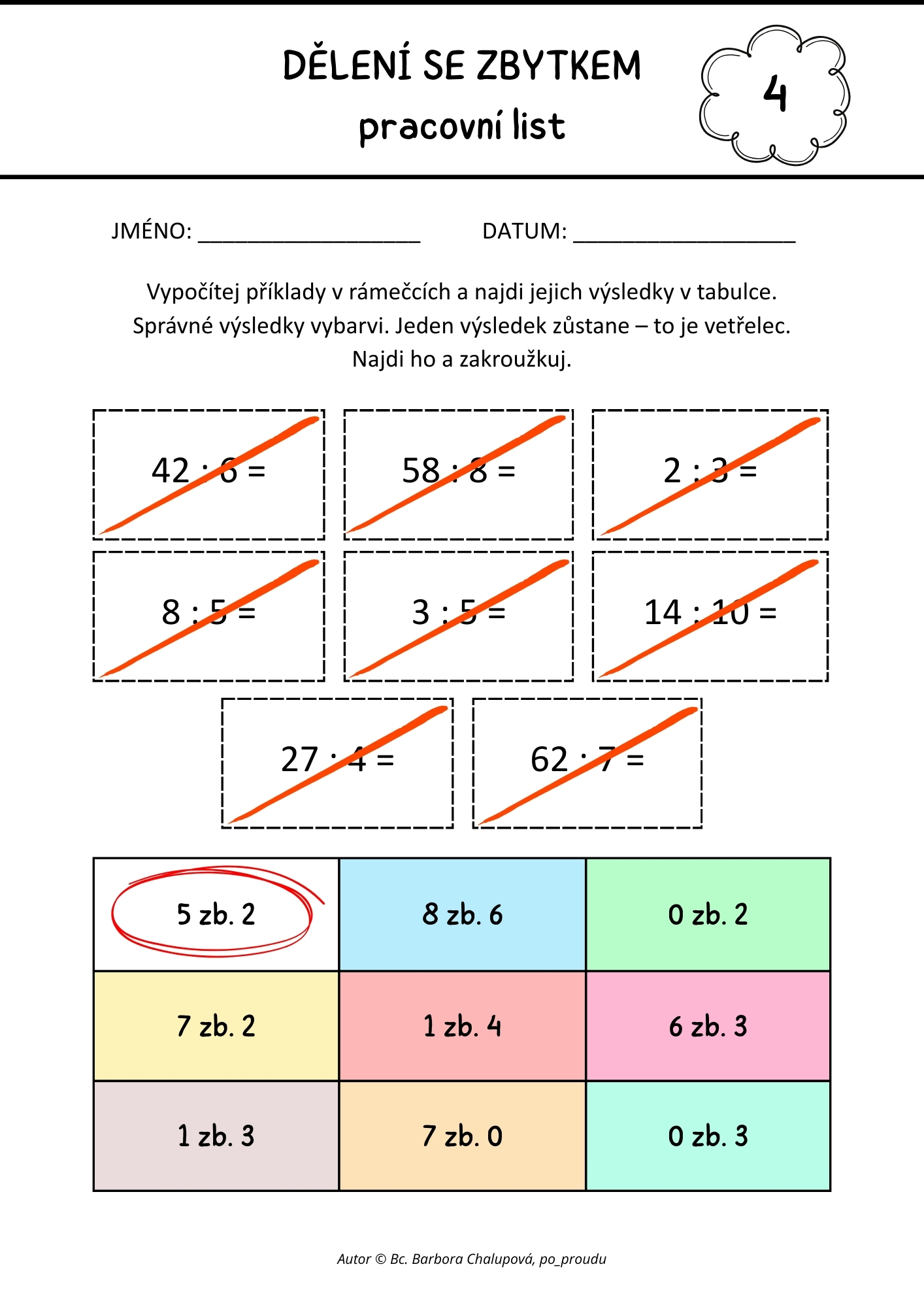 Dělení se zbytkem - pracovní listy - Matematika | UčiteléUčitelům.cz